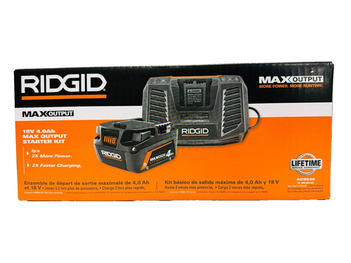 Ridgid Max Output Starter Kit 18V Lithium 4.0Ah Battery and Charger Set ...