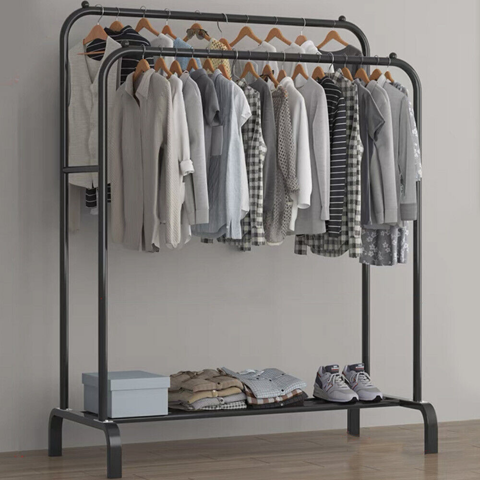Heavy Duty Double Clothes Rail Hanging Rack Garment Display Stand Shoes ...