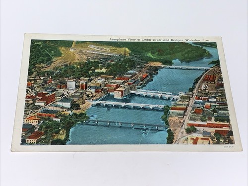 Airplane View Cedar River Waterloo Iowa Postcard | eBay