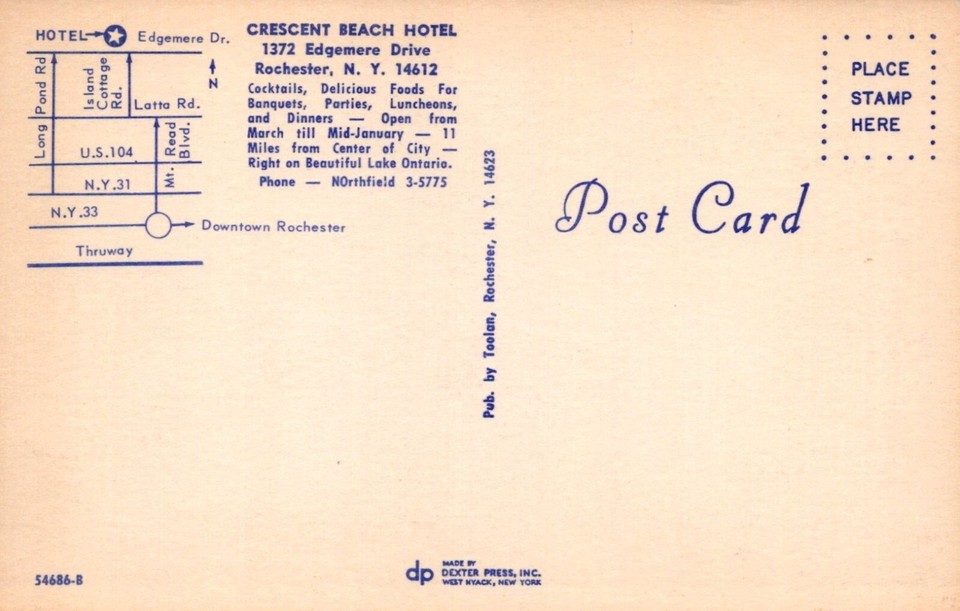 Rochester New York Crescent Beach Hotel Patio Fountain Postcard | eBay