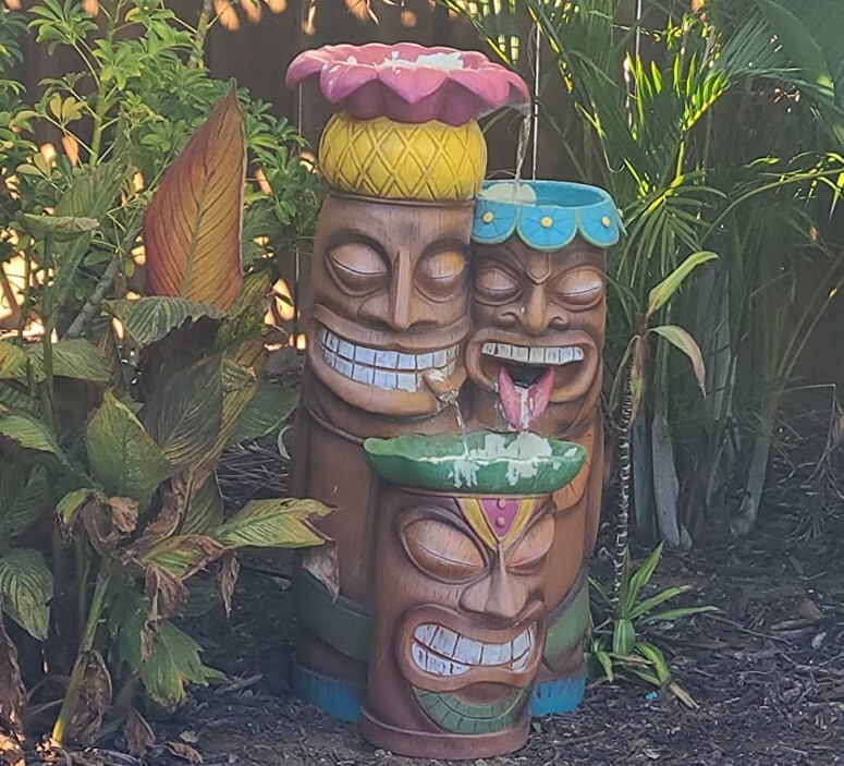 Lighted Outdoor Tiki Water Fountain 3 Tier Patio Bowl Waterfall with ...