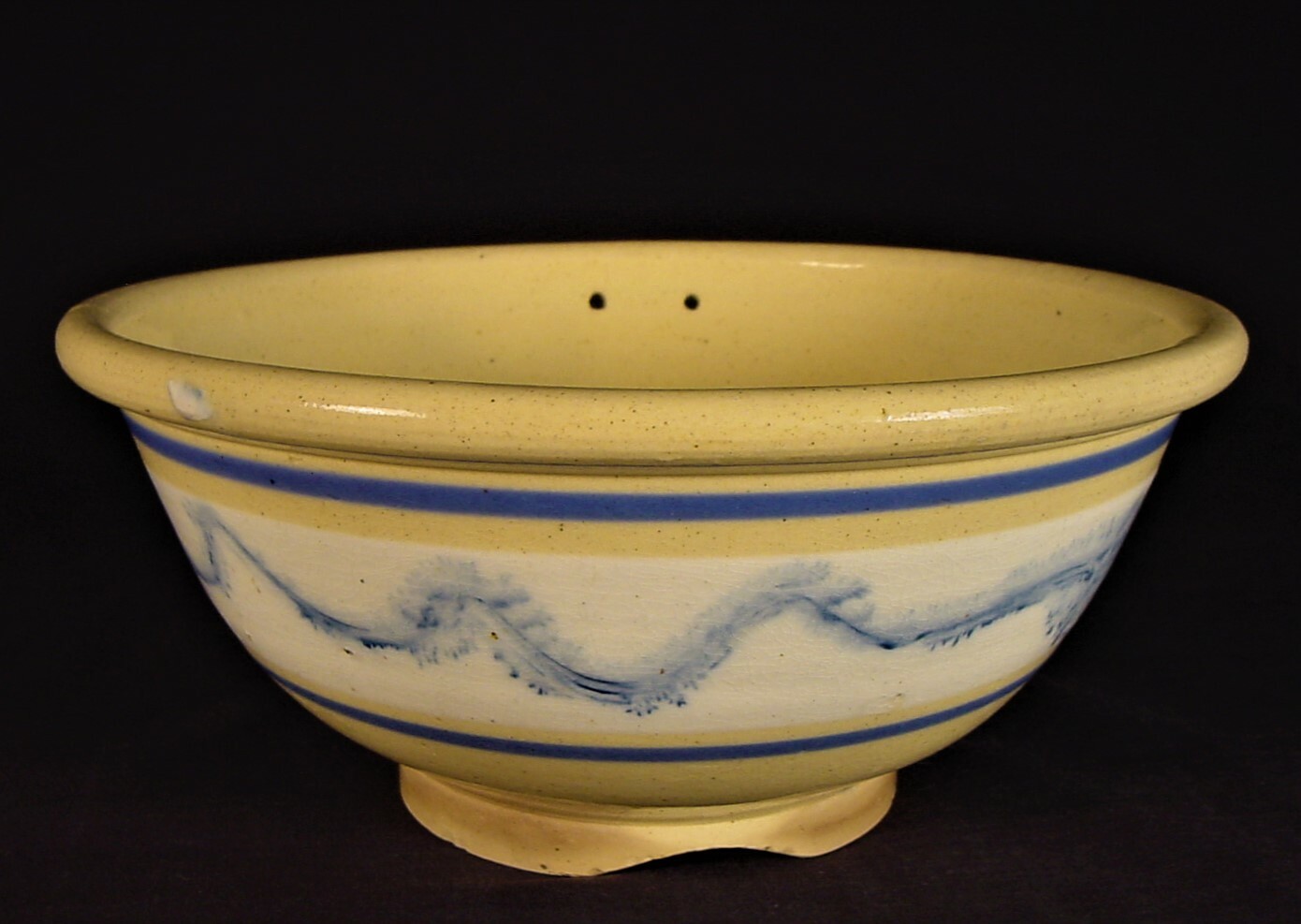 VERY RARE ANTIQUE AMERICAN BLUE SEAWEED MOCHA COLANDER YELLOW WARE ...