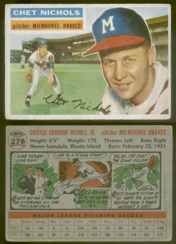 (11266) 1956 Topps 278 Chet Nichols Braves-VG | eBay
