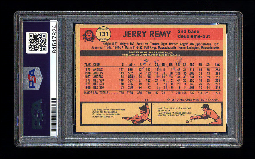 JERRY REMY SIGNED 1981 O-PEE-CHEE PSA/DNA AUTOGRAPH BOSTON RED SOX HALL ...