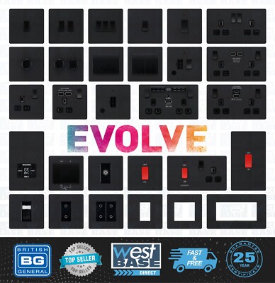 BG EVOLVE MATT BLACK SCREWLESS Switches & Sockets BLACK Insert Full Range | eBay UK