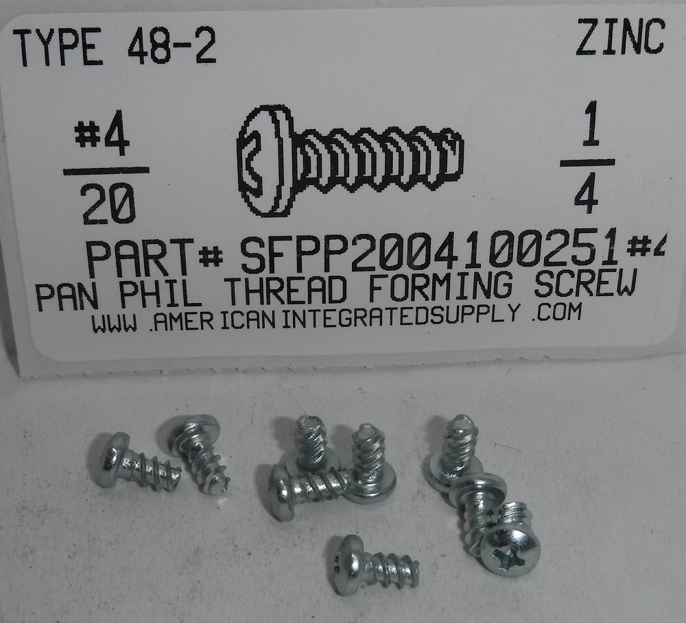 #4-20X1/4 PAN PHILLIPS THREAD FORMING SCREW FOR PLASTIC TYP 48-2 STEEL ...