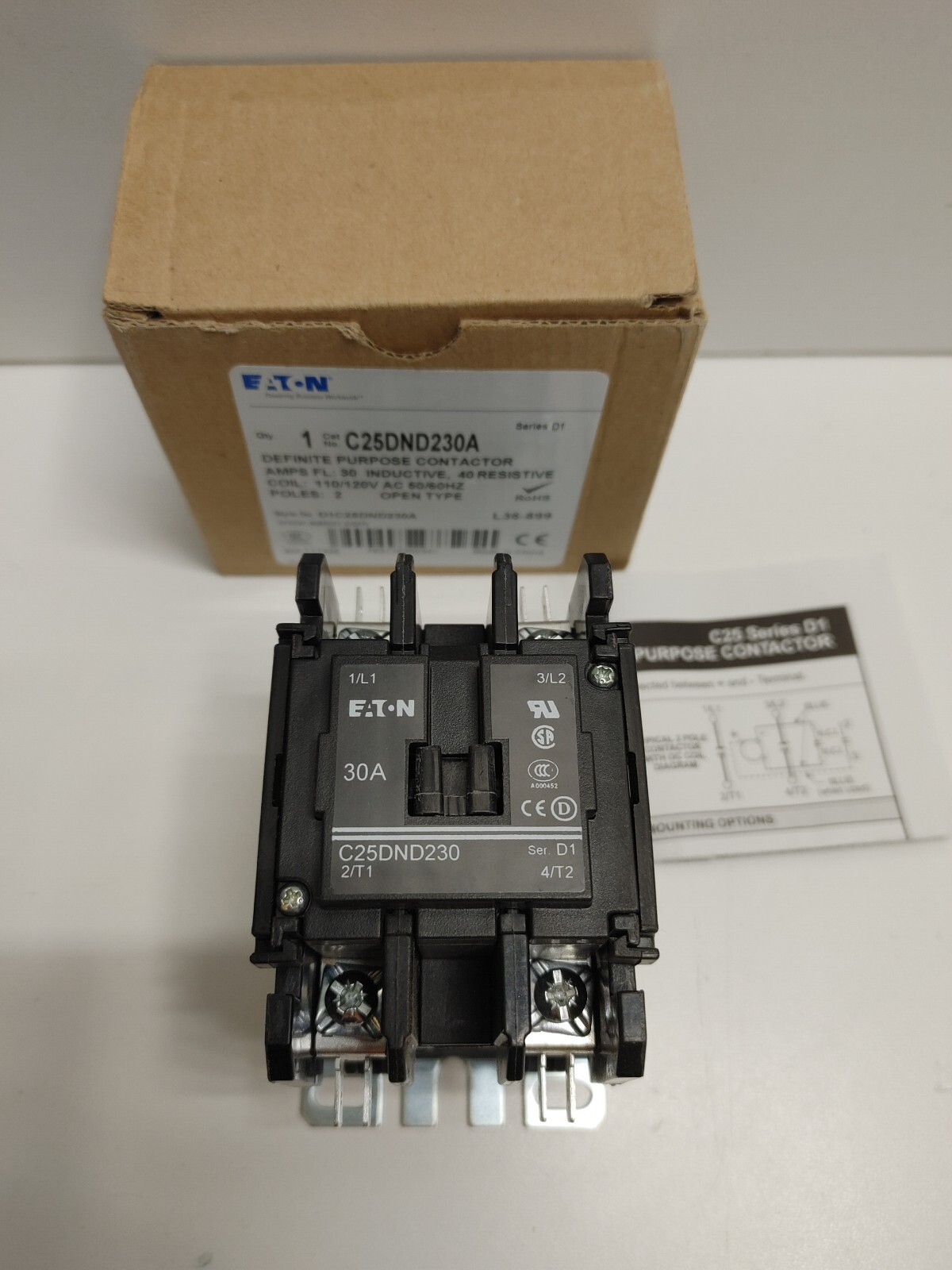 NEW OLD STOCK! EATON 30A 2POLE 120V COIL CONTACTOR C25DND230A | eBay