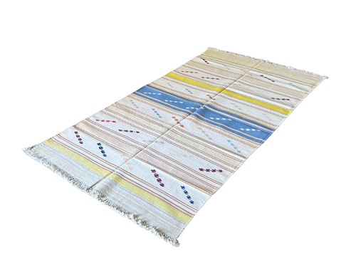 HANDWOVEN Cotton Panja Dhurrie AREA RUG 4x7FT INDIAN Modern Decor ...