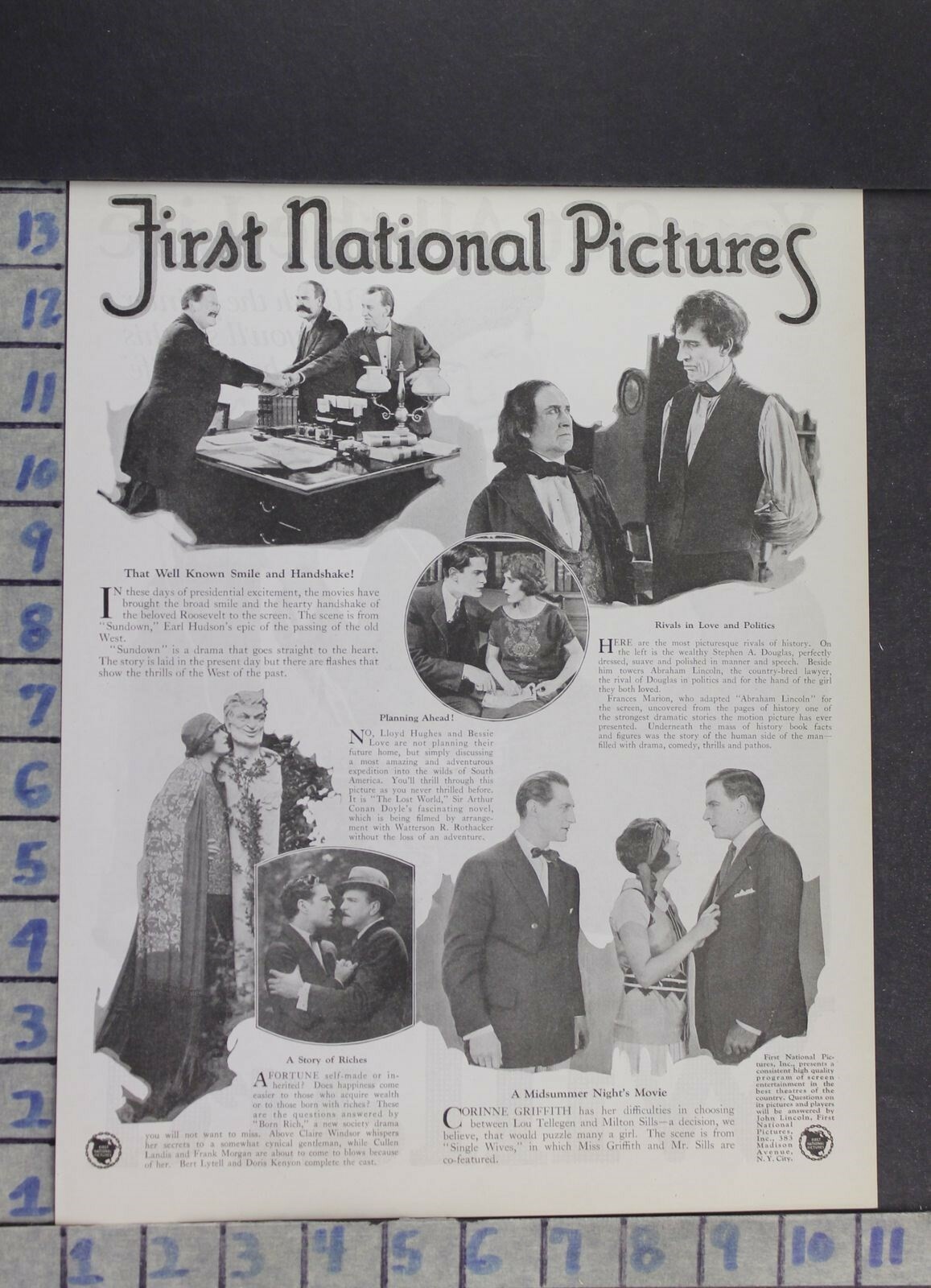 1924 MOVIE FIRST NATIONAL PICTURES ACTORS MARION ROOSEVELT LINCOLN AD ...