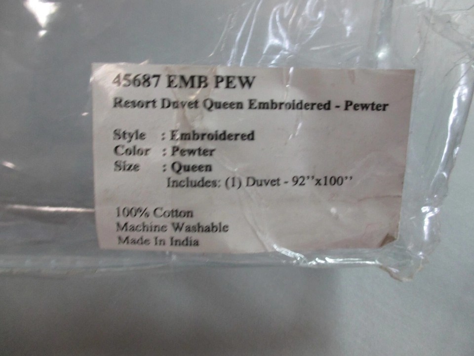 New In Package Frontgate Queen Duvet Embroidered Pewter $299 | eBay