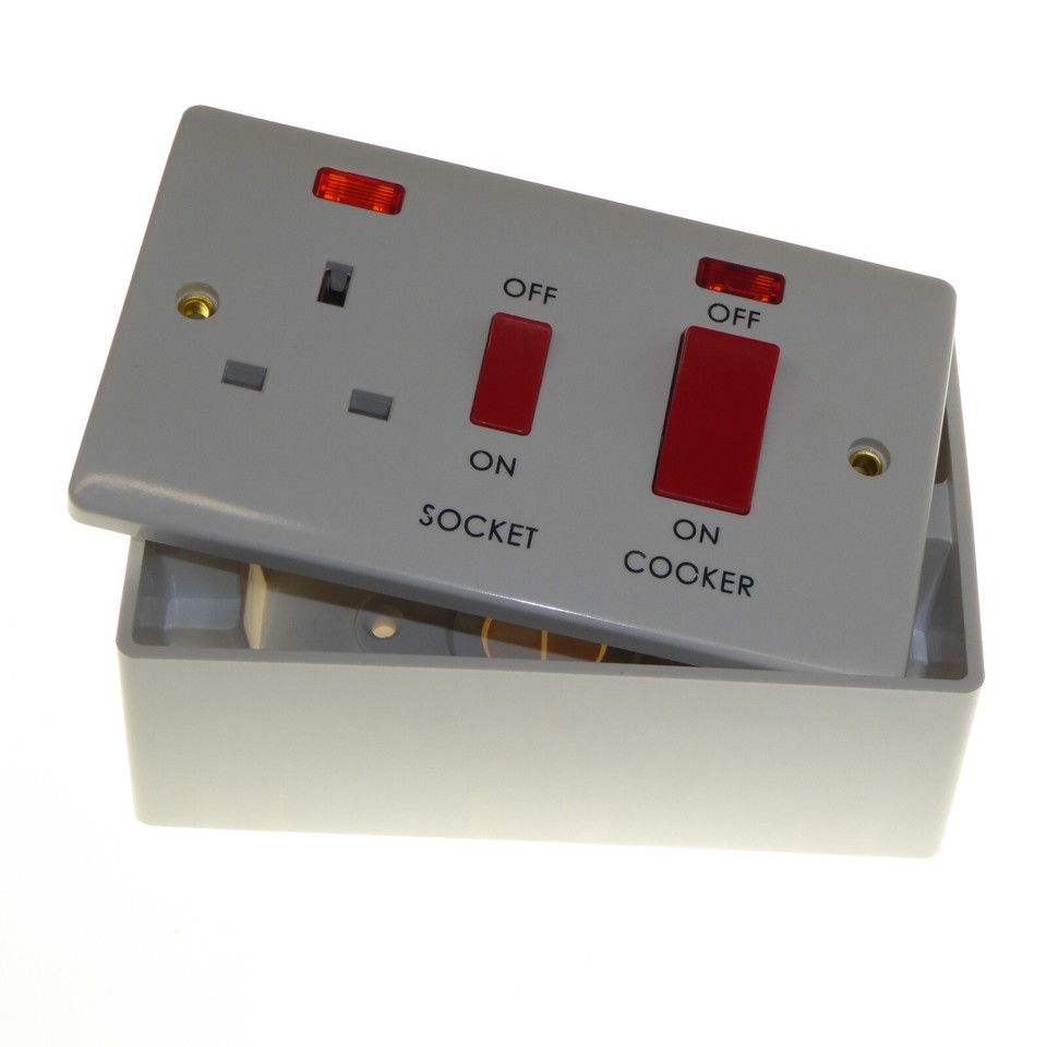 45A Cooker Oven Switch Socket Electrical 45 Amp 1G 2G + 47mm BACK BOX ...