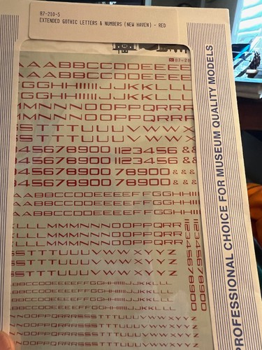 MICROSCALE DECAL HO SCALE HO-87-210-5 NH Gothic Letters & Numbbers Red ...