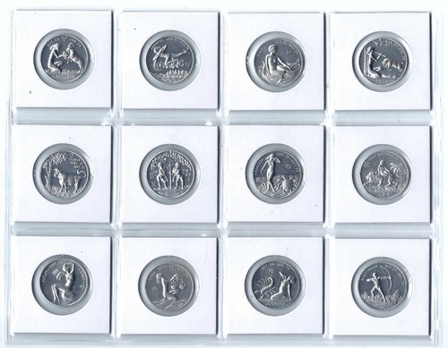 VINTAGE NUDE WOMAN LADY ZODIAC GOOD LUCK LUCKY COINS MEDAL TOKEN SET ...