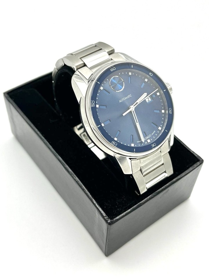 Movado BOLD Verso Automatic Blue Dial Stainless Steel Bracelet Watch ...
