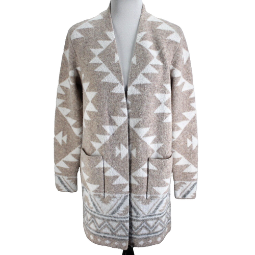 Frye Cardigan Sweater Womens Size M Tan White Southwestern Print Open ...
