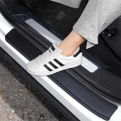 4pcs Protector Real Carbon Fiber Car Scuff Plate Door Sill Cover Panel ...