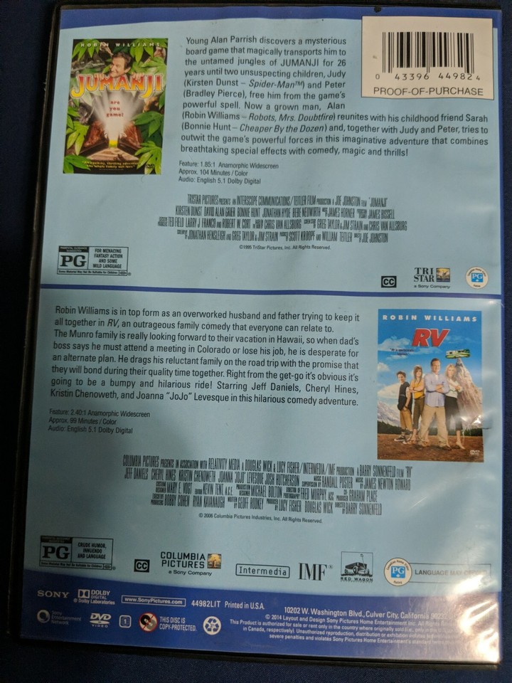 Double Feature: Jumanji/RV (DVD, 2014) Robin Williams 43396449824| eBay