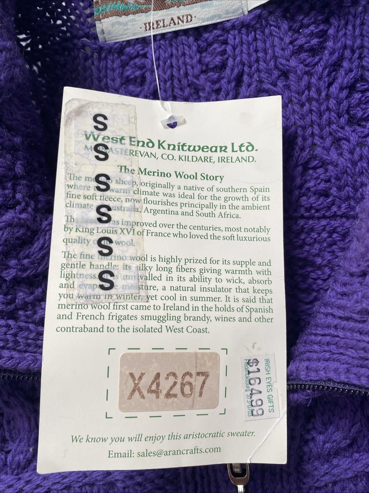 Aran Crafts Double Collar Zip Merino Wool Cardigan‎‎‎ Size S Purple ...