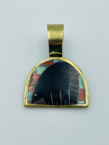 Turza Wells & Andrew Shows Brass Turquoise Red Coral Inlay Bear Design ...