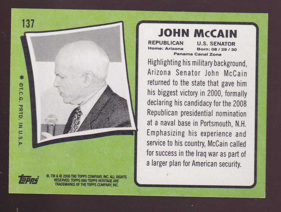 2009 TOPPS HERITAGE 2008 Election Collection Insert Card #137 JOHN ...