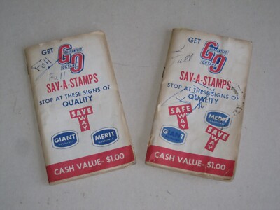 (2) Full 1960s Sav-A-Stamp Books Safeway Merit Guaranteed Octane(GO ...