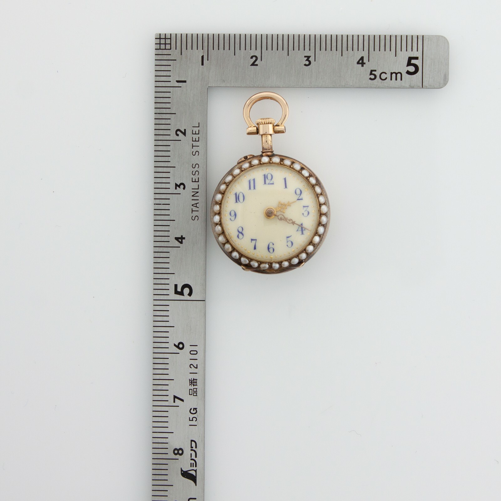 Superb Antique 18K Ladies Enameled Pearl and Diamond Watch Pin Set ...