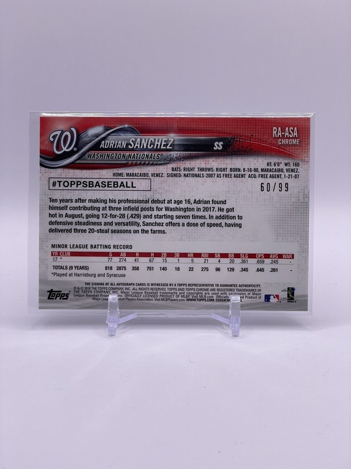 2018 Topps Chrome Adrian Sanchez /99 Green Rookie RC Auto Refractor #RA ...