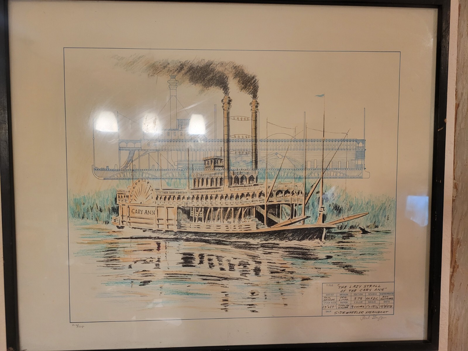 VTG Framed Signed 1978 Paul Geygan Side Wheeler Steamboat Lithograph ...