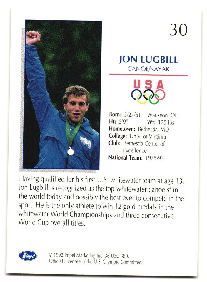 Jon Lugbill 1992 Impel Olympic Card # 30 | eBay