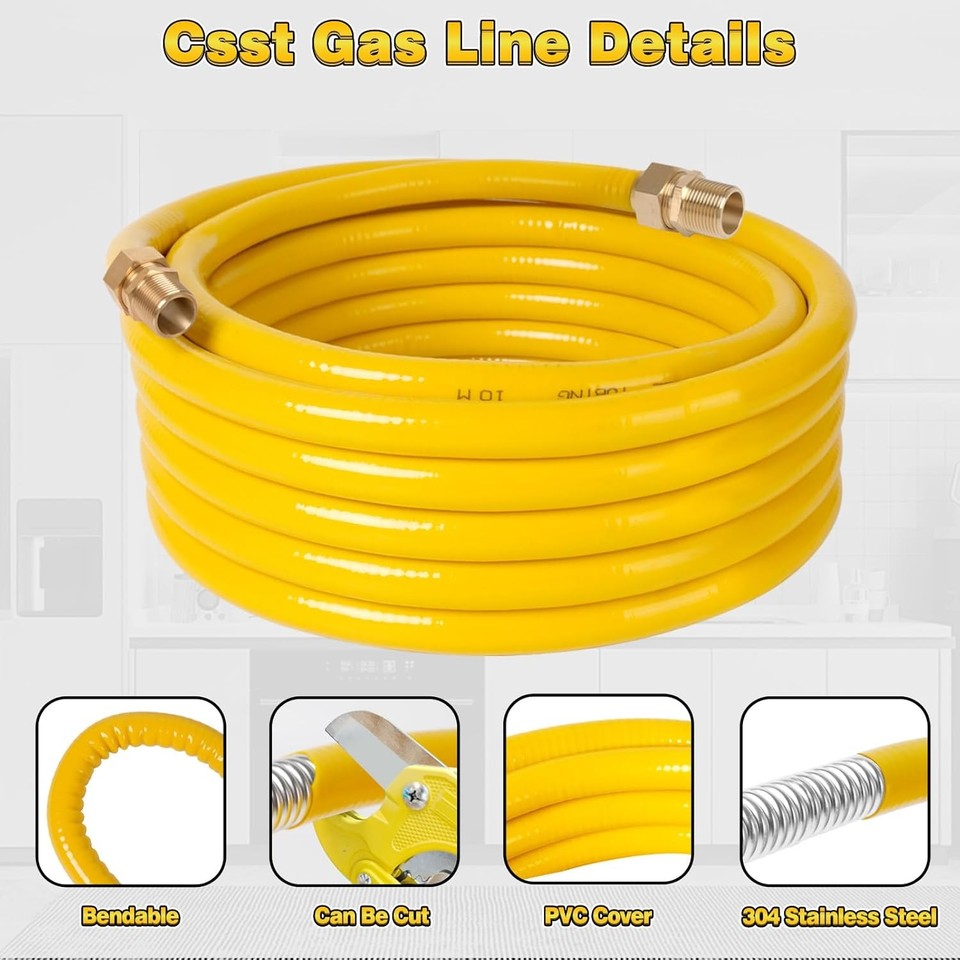 70Ft 1/2 Inch Flexible Gas Line Tubing Kit with Fittings for NG or ...