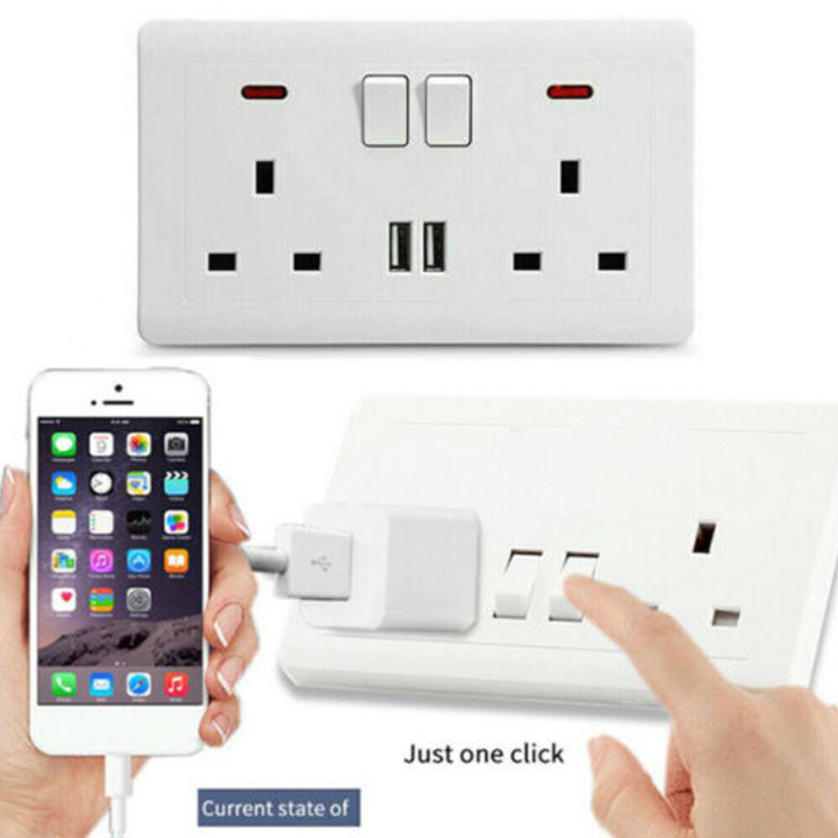 1-5PC Double Wall Plug Socket 2 Gang 13A 2 Charger USB Ports Outlets ...