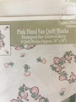 Stamped Hand Embroidery Quilt Blocks Floral Fan Tobin Designs 6 Blocks ...