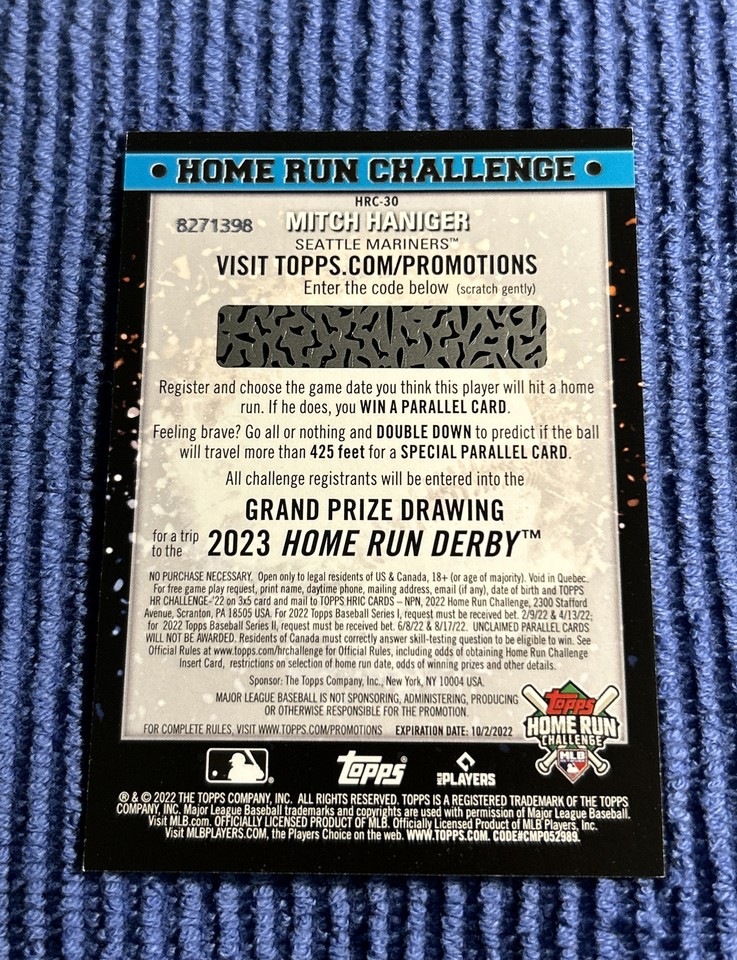 2022 Topps Series 1 Home Run Challenge Code Card MITCH HANIGER #HRC30 ...