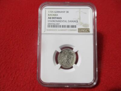 Germany 1725 Bavaria Silver 3 Kreuzer NGC AU Details Env Damage #T6362 ...