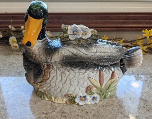 Vintage Mallard Duck Cookie Jar Trinket Canister Ceramic Water Bird ...