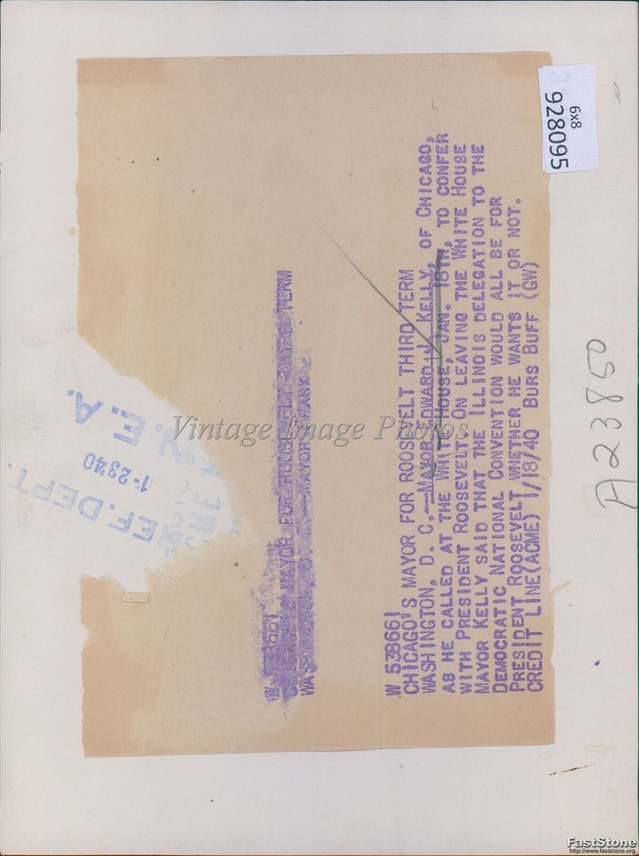 1940 Edward J Kelly Chicago Mayor Favors Roosevelt 3Rd Term Politics ...