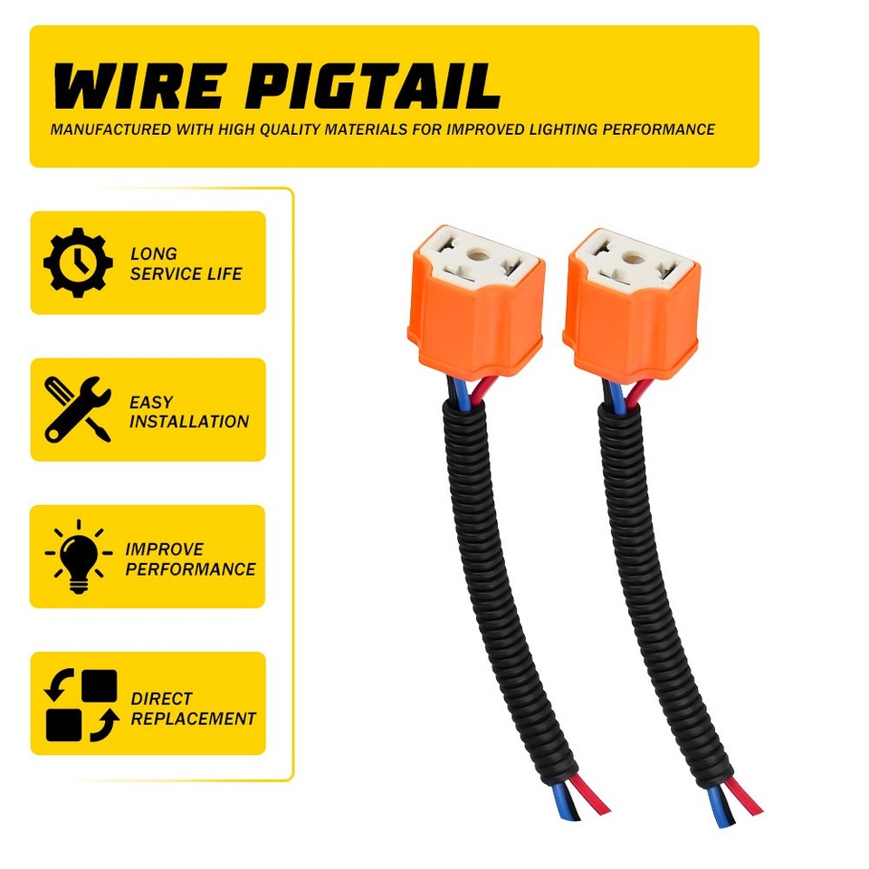 9003 H4 Female Ceramic S Two Extension Wire Pigtail Harness Head Light ...