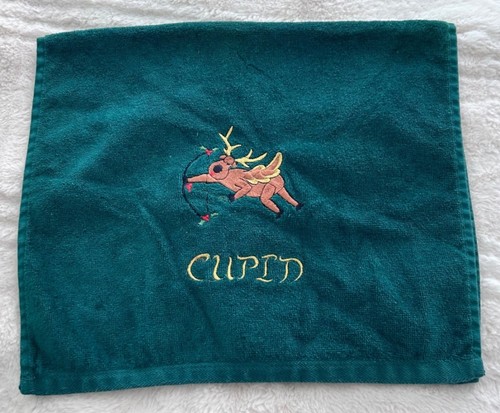 Vintage 1978 Hand Towel Cupid Reindeer Embroidery Grand Prix Avanti ...