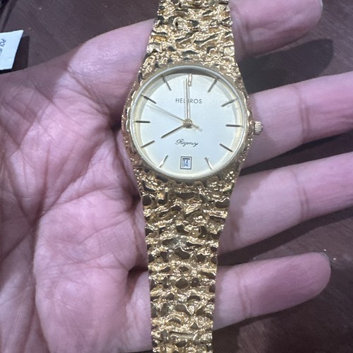 Working HELBROS REGENCY 33mm WATCH Gold Tone Mens Unisex New Battery ...