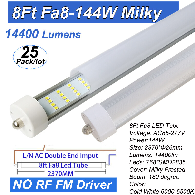 8 Foot LED Shop Lights Single Pin FA8 8FT LED Tube Light Bulbs T8 T12 ...