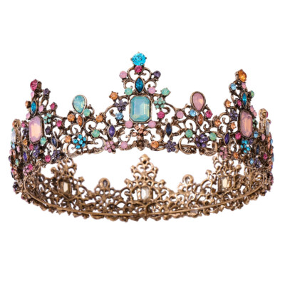 5.6cm Tall Multi-Color Crystal Gold Large Round Crown Wedding Prom ...