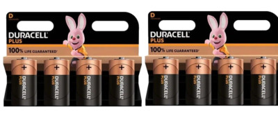 8 x Duracell D Cell Batteries Plus Power Alkaline LR20, MN1300, MX1300 ...