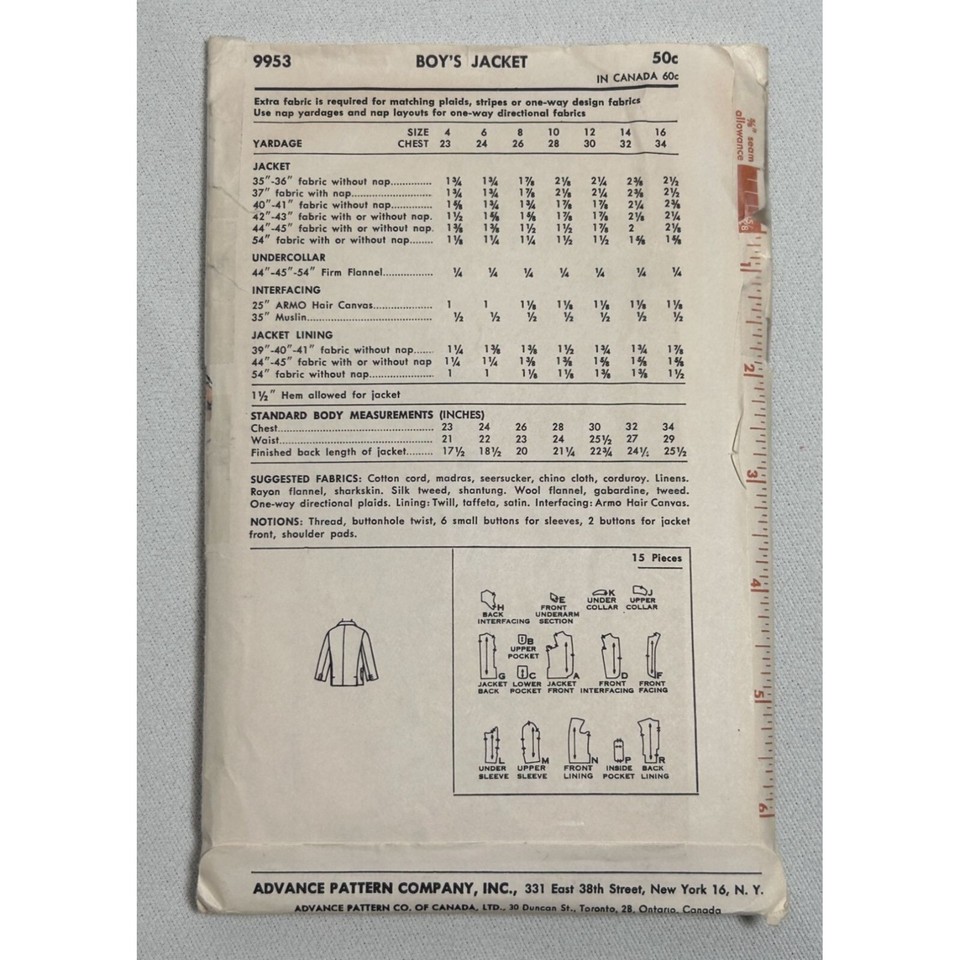Advance Pattern Co Vintage Sewing Pattern 9953 - Boy's Jacket - Sz 4 | eBay