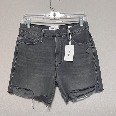 Frame Womens Denim High Rise Le Tour Cut Off Shorts Black Distressed ...