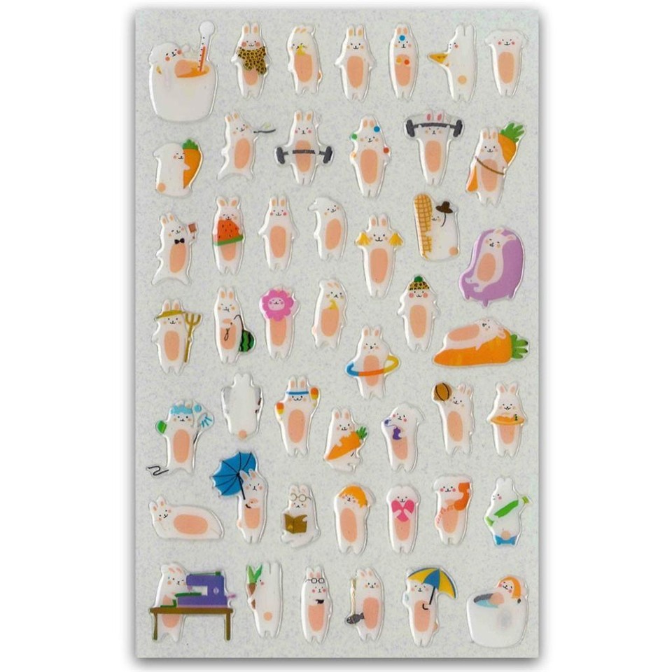 CUTE RABBIT GEL STICKERS PoPo Bunny Animal Epoxy Sticker Sheet Craft ...