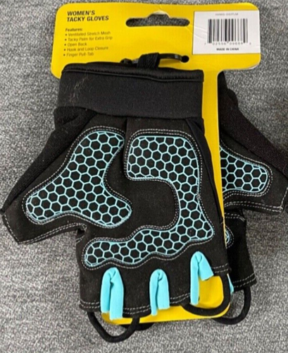 Women's Gold’s Gym Tacky Fingerless Gloves Size M/L Black & Aqua Brand ...