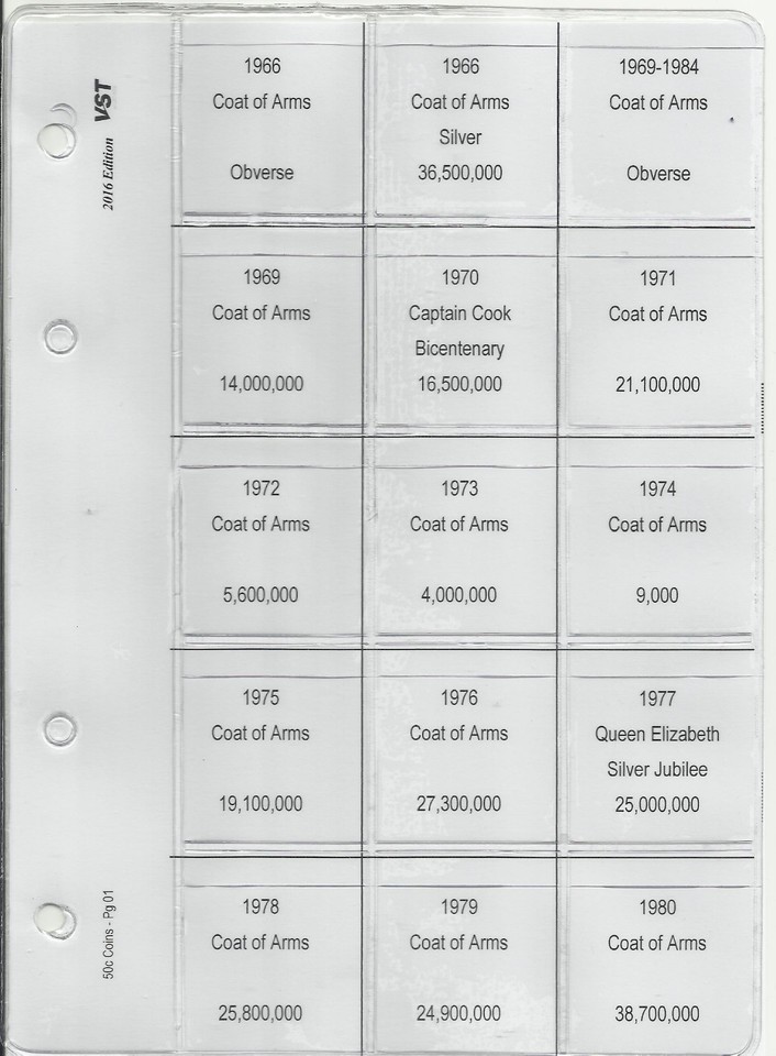VST AUSTRALIAN 50c COIN ALBUM for 50c COLLECTION 1966 - 2023 BLACK ...