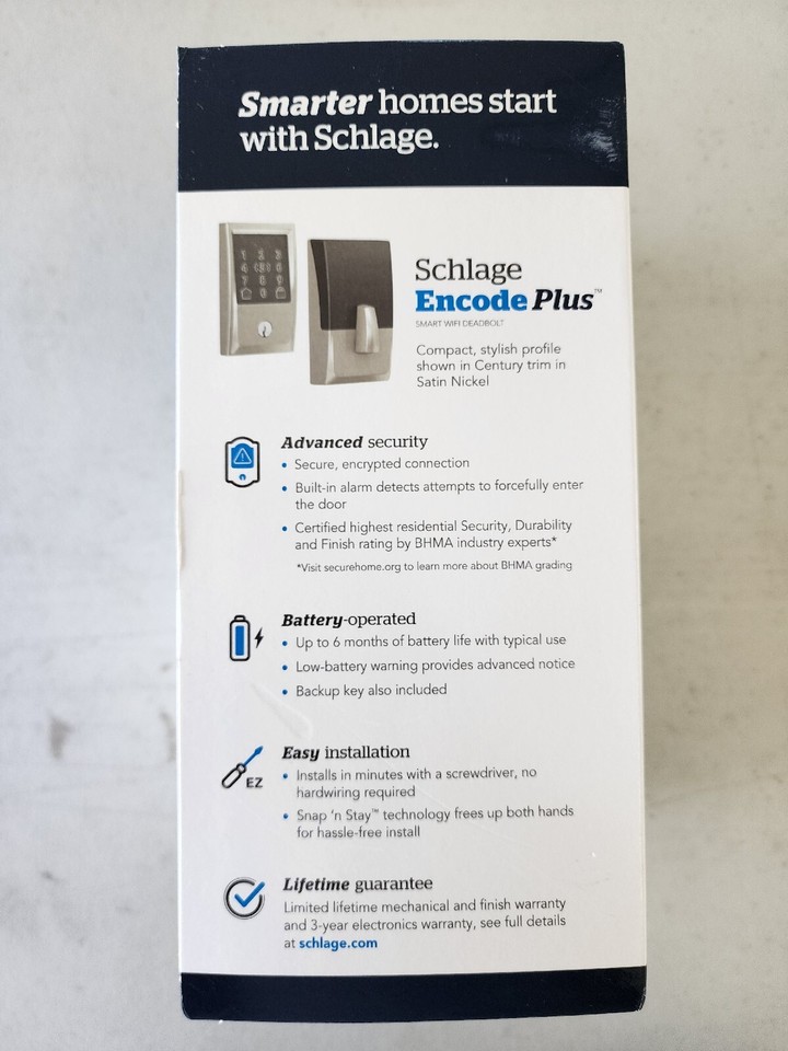 Schlage Encode Plus Smart WIFI Deadbolt BE499 WB CEN 619 Satin Nickel ...