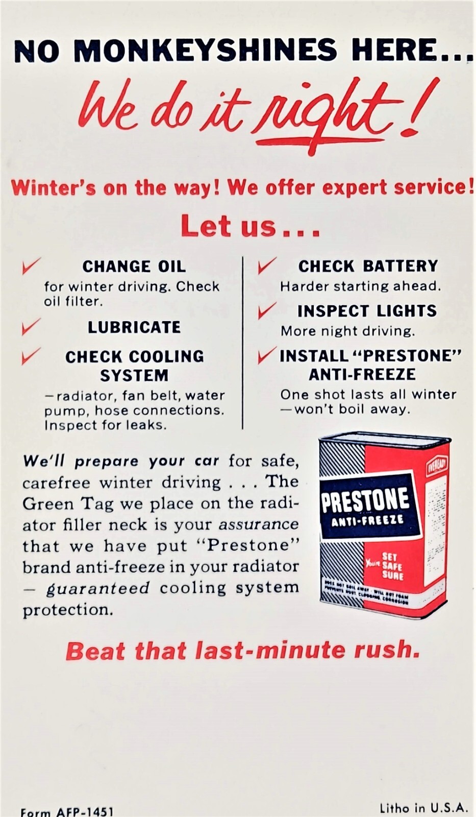 Advertising: Monkey Mechanics, Car, Prestone. Artist Lawson Wood, Circa ...