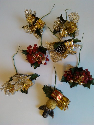 Vintage 7 Christmas Picks Presents Angel Poinsettia Berries Apple ...